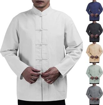 Generic Chemises traditionnelles pour homme, chemise chinoise pour homme, arts martiaux traditionnels, kung-fu, tai-chi, wushu, classique, Tangzhuang, manches