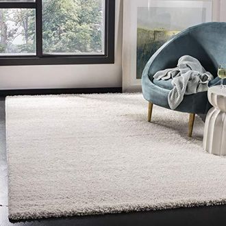 Safavieh Zottelig Teppich für Wohnzimmer, Esszimmer, Schlafzimmer - Solo Shag Collection, Hoher Flor, Elfenbein, 122 X 183 cm