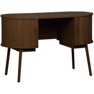 Sweeek Bureau ovale décor bois rainuré avec deux espaces de rangement. L 120 x P 55 x H 77 cm
