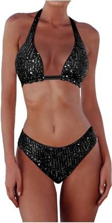 Generic Bikini Sexy Femme Maillot de Bain Maillot de Bain Femme Paillettes, Bikini Triangle Sexy et Brillant, Parfait pour la Plage ou Les Vacances