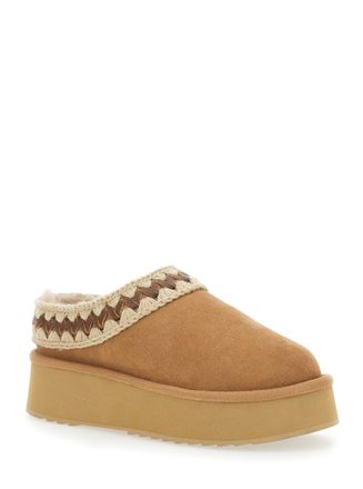 Mou Womens Beige Braided Suede Mules Sheep