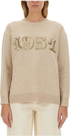 Max Mara Femme, Pulls, Beige, Taille: 40 FR Tricot &agrave; col rond
