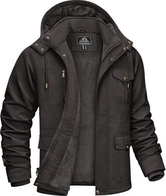 KEFITEVD Veste de Travail en Polaire dhiver pour Hommes Vestes avec Doublure Cargo de Combat Manteaux avec 7 Poches Coton,Gris Foncé,3XL