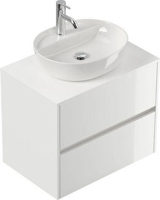 Magnolia Home Badm&ouml;bel Taifun 70cm mit ovalem Aufsatzwaschbecken wei&szlig; Hgl