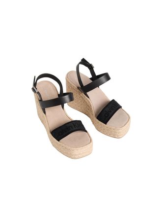 Calvin Klein Keilsandalette CALVIN KLEIN WEDGE ESPAD 70 WEBBING LTH, Damen, Gr. 37, schwarz, Nappaleder, Textil, Flechtoptik, unifarben, festlich, Schuhe, Sommersc