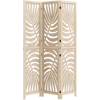 HOMCOM Paravent interieur - HOMCOM - en bois - 3 panneaux 120 x 170 cm - pliable et portable, motif de feuille, design amovible - naturel