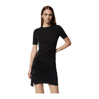 John Richmond Femme, Robes, Noir, Taille: 34 FR Courte Robe Noire avec Fronces Latérales et Boutons