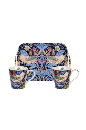 Portmeirion Home & Gifts Strawberry Thief Blue Mug & Tray Set, 3 Count (Pack of 1)