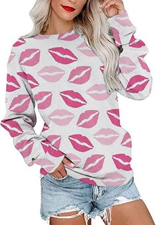 Generic 2026 - Sweat-shirt d&eacute;contract&eacute; &agrave; col rond pour femme - Haut &agrave; manches longues - Imprim&eacute; Saint-Valentin, D, XL