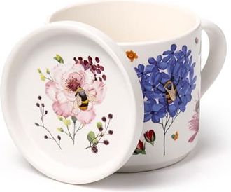 Puckator Nectar Meadows 2-in-1 Porzellantasse und Untersetzer/Deckel - Bienen & Blumen - Nectar Meadows, Geschenkbox