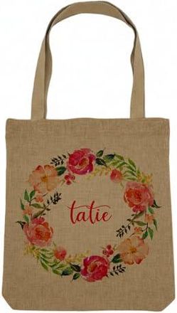 Fabulous Sac Shopping Tote Bag Aspect Lin - Tatie Frise Florale Peinture Aquarelle Fleurs Mignon - Sac de Courses Toile Epaisse 360g Beige Naturel Cabas Port&eacute; 