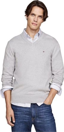 Tommy Hilfiger Herren PIMA ORG CTN Cashmere V Neck MW0MW28047 Pullover, Grau (Light Grey Heather), XL