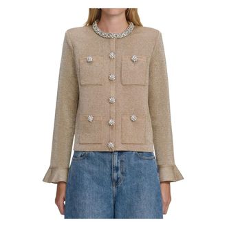 Self Portrait Femme, Pulls, Jaune, Taille: 42 FR Crystal Trim Cardigan