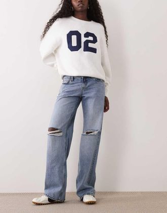 Cotton On Low-Rise Straight-Jeans mit Rissen in Salstone Blue-Blau
