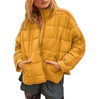 Generic Veste matelass&eacute;e l&eacute;g&egrave;re pour femme avec fermeture &eacute;clair et poches - Manteau dhiver court et d&eacute;contract&eacute;, jaune, XL