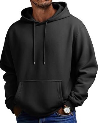 Coofandy Sweat a Capuche Homme Sweatshirt Chaud pour Hiver Pull &agrave; Manches Longues Coton Noir XXL