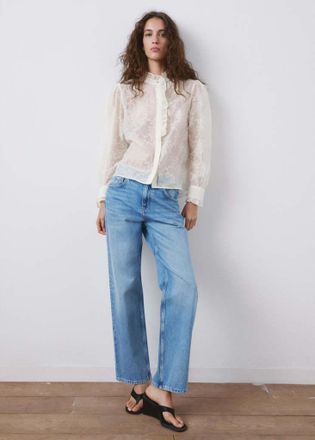 Mango Chemisier en lyocell broderie florale &eacute;cru - Femme - XL - MANGO