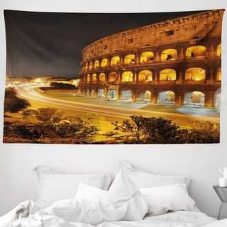Abakuhaus Italien Wandteppich und Tagesdecke, Colleseum bei Nacht Rom aus Weiches Mikrofaser Stoff Waschbar ohne Verblassen Digitaldruck, 230 x 140 cm, Bernstei