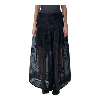 Ganni Verzierte Organza Maxi Rock - - Skirts - Damen - Schwarzk - S