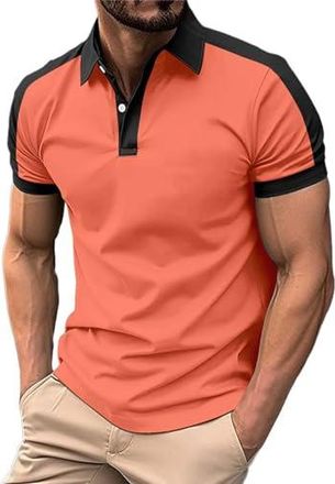 Generic Chemises d&eacute;contract&eacute;es pour hommes - T-shirt &agrave; manches courtes et revers &agrave; revers color&eacute; pour homme - T-shirt imprim&eacute; tortue personnalis&eacute;, rouge past&egrave;
