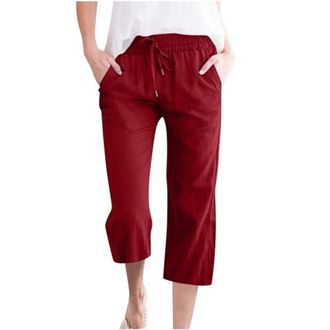 Generic Pantalon capri en lin pour femme 2026, capris d&eacute;t&eacute; d&eacute;contract&eacute; avec cordon de serrage &agrave; la taille &eacute;lastique avec poches et cordon de serrage &agrave; la tail
