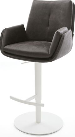 DELIFE Barstuhl Clea-Flex Mikrofaser Anthrazit Vintage Drehfu&szlig; h&ouml;henverstellbar Metall Wei&szlig;, Barst&uuml;hle