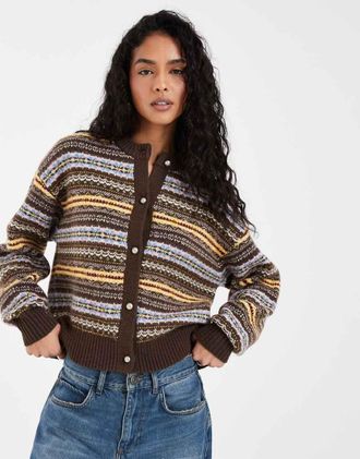 Levi's charlotte gestrickte mehrfarbig gestreifte Strickjacke in Braun-Blau