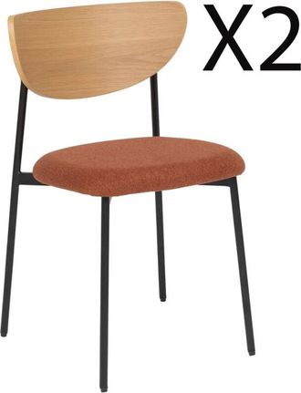 PEGANE Lot de 2 chaises de bureau avec assise en tissu ambre et pieds en m&eacute;tal noir - Longueur 50 x Profondeur 50 x Hauteur 81 cm