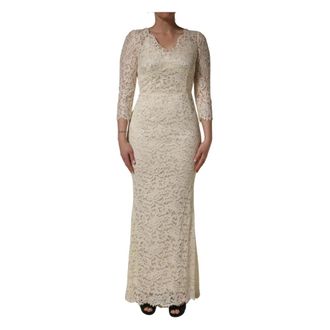 Dolce & Gabbana Femme, Robes, Blanc, Taille: 34 FR Robe Maxi Fourreau en Dentelle Florale