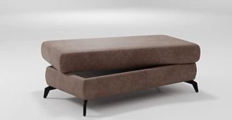 Cavadore Stauraum-Hocker Bounce / Polsterhocker in Vintageleder-Optik mit Staufach und Metallfüßen in Mattschwarz / 121 x 45 x 67 / Mikrofaser, Graubraun