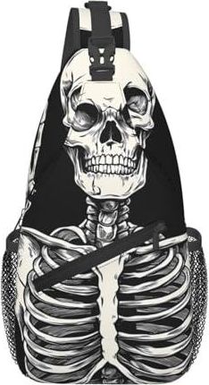 Generic Sac &agrave; dos &agrave; bandouli&egrave;re motif t&ecirc;te de mort pour homme Blanc