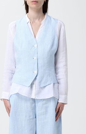 120% Lino Gilet Femme couleur Bleu Azur