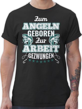 Shirtracer T-Shirt Herren - Angler Geschenke & Zubeh&ouml;r - Zum Angeln geboren zur Arbeit gezwungen - XL - Schwarz - angelshirts Oberteil mit Spruch spr&uuml;che Fishing