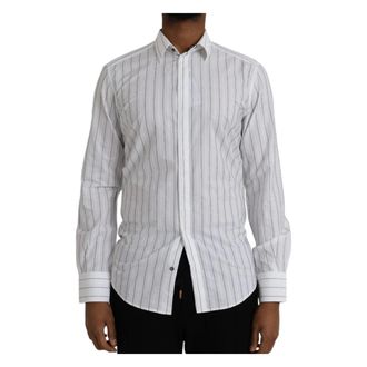 Dolce & Gabbana Gestreiftes formelles Kleid Gold Hemd - - Shirts - Herren - Wei&szlig; - M