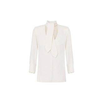 Elisabetta Franchi Femme, Blouses et Chemises, Beige, Taille: 44 FR Blouse en georgette avec ceinture &agrave; nouer