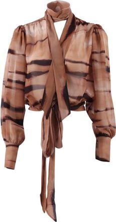 Elisabetta Franchi Femme, Blouses et Chemises, Brun, Taille: 40 FR Chemisier &agrave; col nou&eacute;