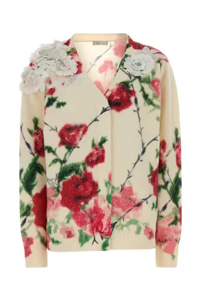 Blumarine Floral Wool-Cashmere Sweater - Beige