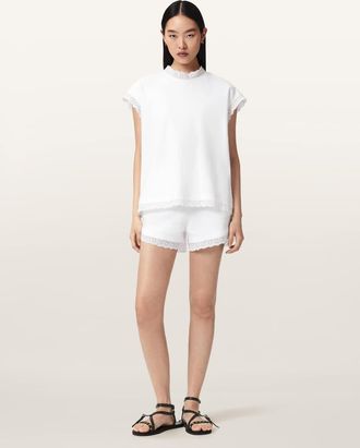 AllSaints Lele - Shorts in Optic-Wei&szlig; mit Spitzensaum