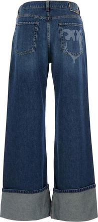 Pinko Womens High-Waisted Blue Jeans With Cuffs Cotton