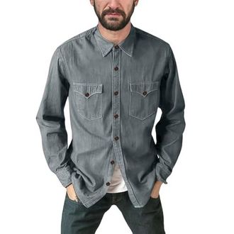 Generic VYLYNL Chemise en jean pour homme &agrave; manches longues - Chemise de cowboy d&eacute;contract&eacute;e boutonn&eacute;e - Chemise de travail d&eacute;contract&eacute;e avec poche - Coupe am