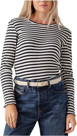 Selected Slfanna LS Crew Neck Tee Str - - Tops - Damen - Mehrfarbig - L