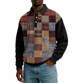 Generic Polo à manches longues pour homme - Col Henley - Style décontracté - Motif floral - Pour le tennis, le golf, 2-Café, 3XL