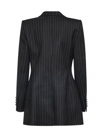 Dolce & Gabbana Womens Black Pinstriped Stretch Wool Jacket Virgin