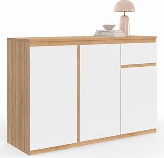 IDMarket Buffet 100 cm TOMI 3 Portes et 1 tiroir Blanc et Bois