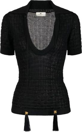 Elisabetta Franchi Femme, Tops, Noir, Taille: 38 FR Haut en Maille avec Glands