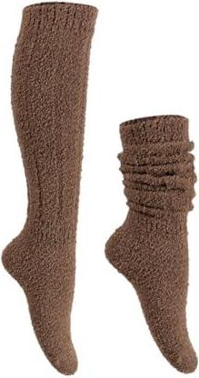 Generic Chaussettes &eacute;paisses dhiver extra &eacute;paisses et lune pour femme - Chaussettes dautomne et dhiver chaudes pour la maison - Bas de cuisse en dentelle, caf