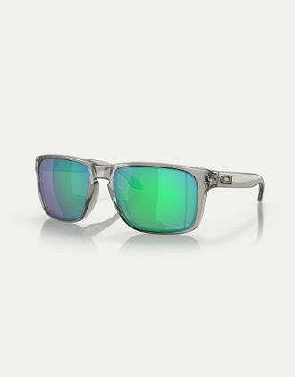Oakley Holbrook - Grandes lunettes de soleil carr&eacute;es avec verres miroir verts polaris&eacute;s - Gris encre