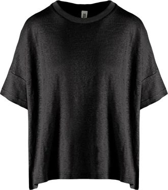 Bomboogie Femme, Tops, Noir, Taille: 38 FR T-shirt ample en jersey de lin