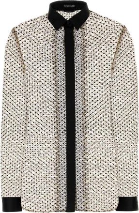 Tom Ford Femme, Blouses et Chemises, Beige, Taille: 34 FR Flock Polka Dot Lace Lace-Encrusted Shirt