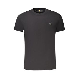 Timberland Schwarzes Baumwoll-Slim-Fit-T-Shirt mit Rundhalsausschnitt und gesticktem Logo - - Tops - Herren - Schwarzk - S